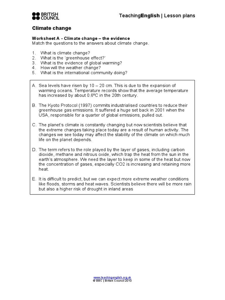Climate Change Worksheets PDF | PDF | Global Natural Environment ...