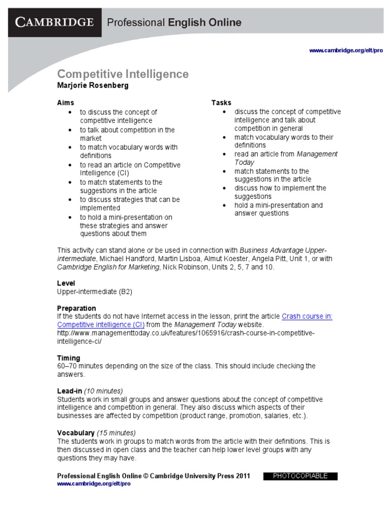 Competitive Intelligence PDF | PDF | Intelligence | Vocabulary