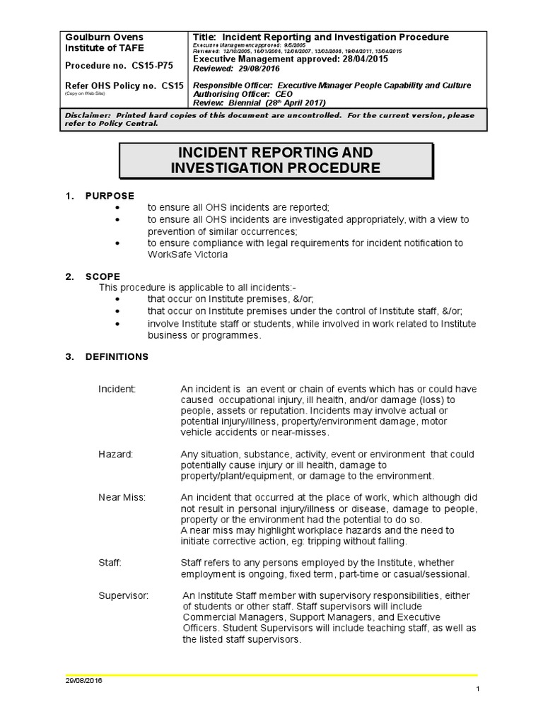Incident Reporting and Investigation Procedure | PDF | Occupational ...