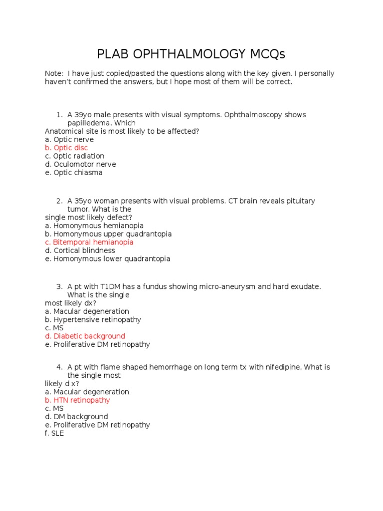 PLAB OPHTHALMOLOGY MCQs: A Collection of Multiple Choice Questions ...