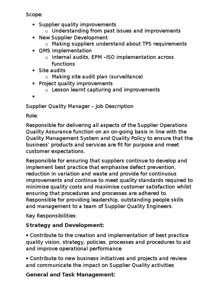 Ensuring Supplier Quality Excellence: A Job Description for a Supplier ...