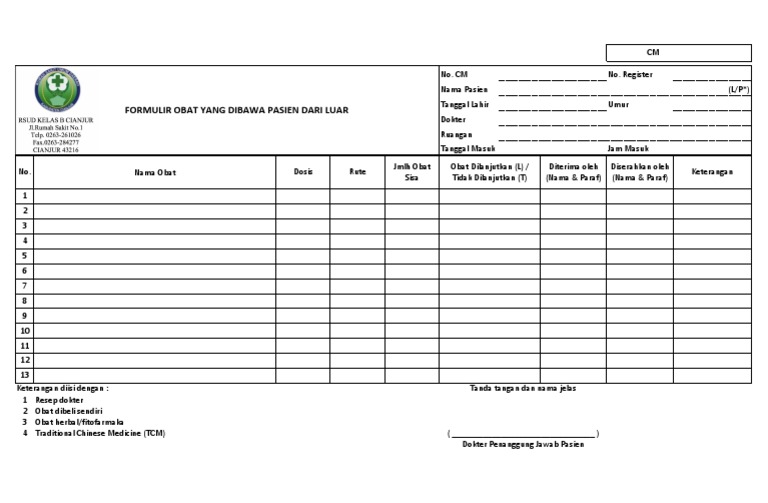 Form - Obat Yang Dibawa Pasien Dari Rumah | PDF