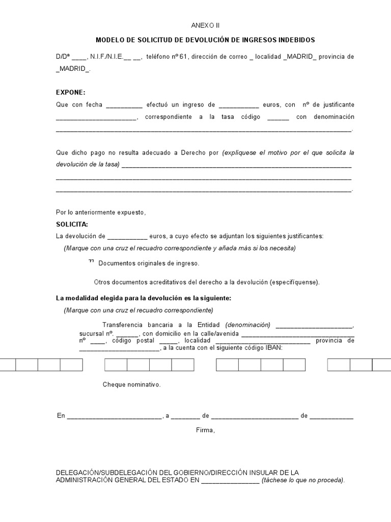 Modelo de Solicitud de Devolución de Ingresos Indebidos | PDF