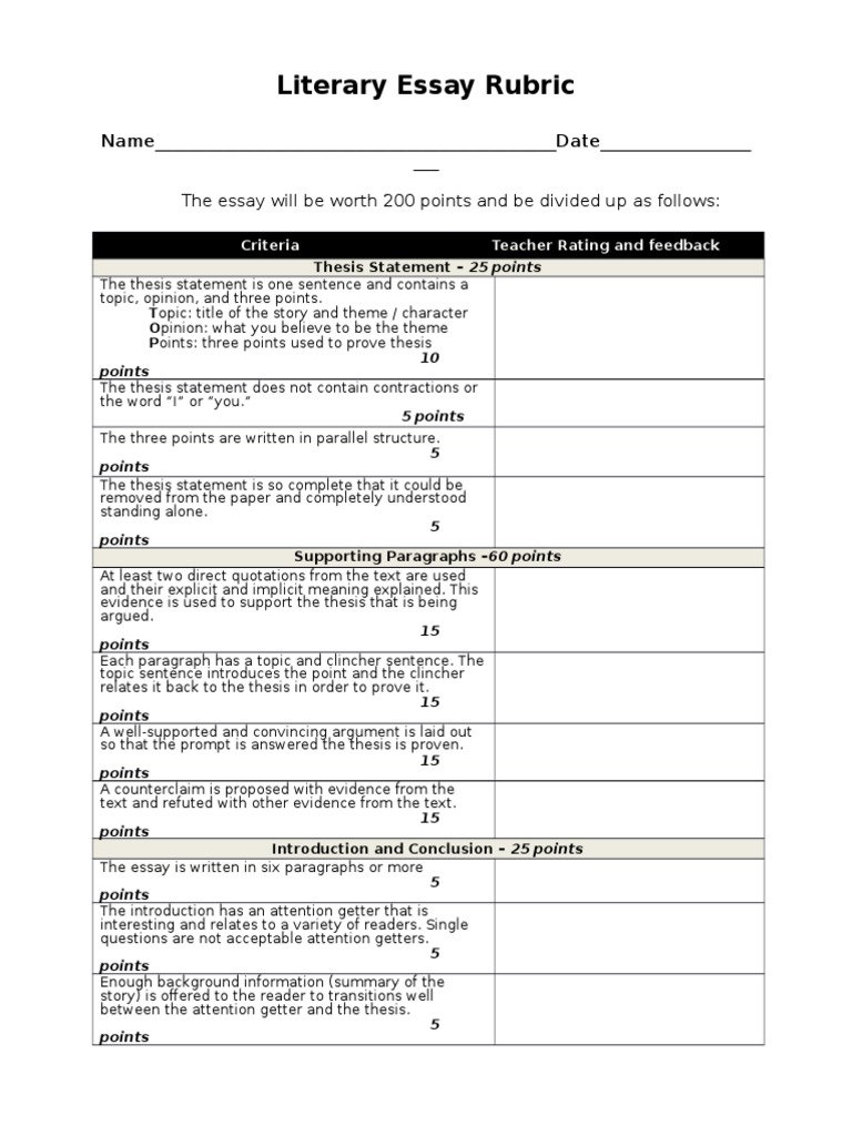 Rubric - Literary Essay | PDF | Essays | Syntax