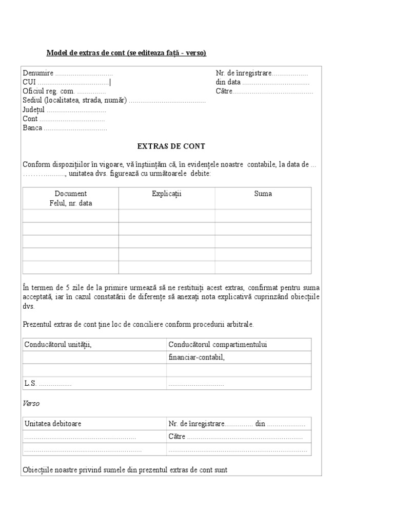 Model de Extras de Cont | PDF