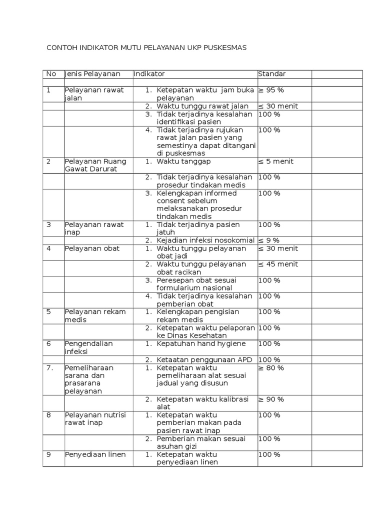 Contoh Indikator Pelayanan Ukp Puskesmas | PDF