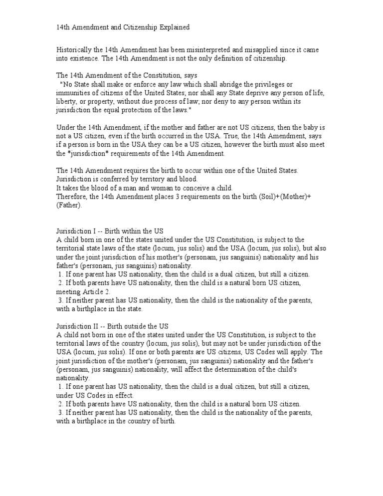 14th Amendment Explained | PDF | Fourteenth Amendment To The United ...