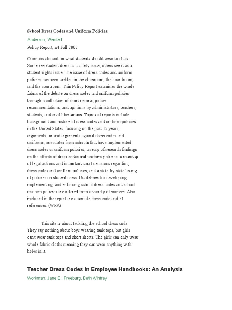 Anderson, Wendell: School Dress Codes and Uniform Policies | PDF ...