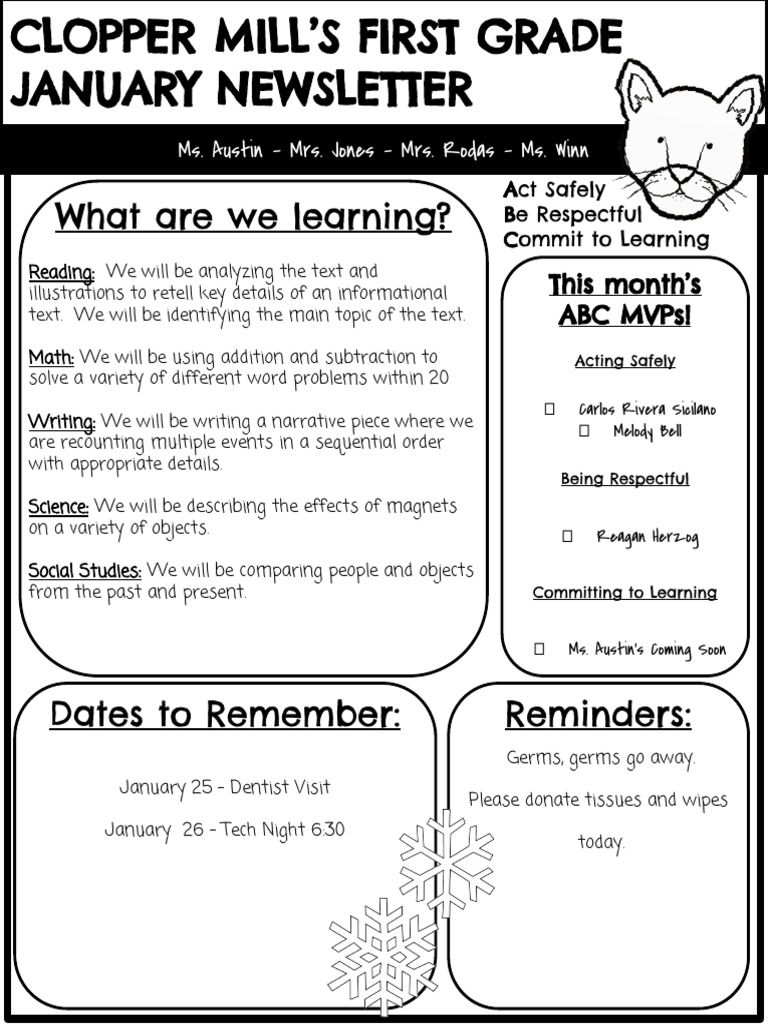 Clopper Mill First Grade January Newsletter | PDF