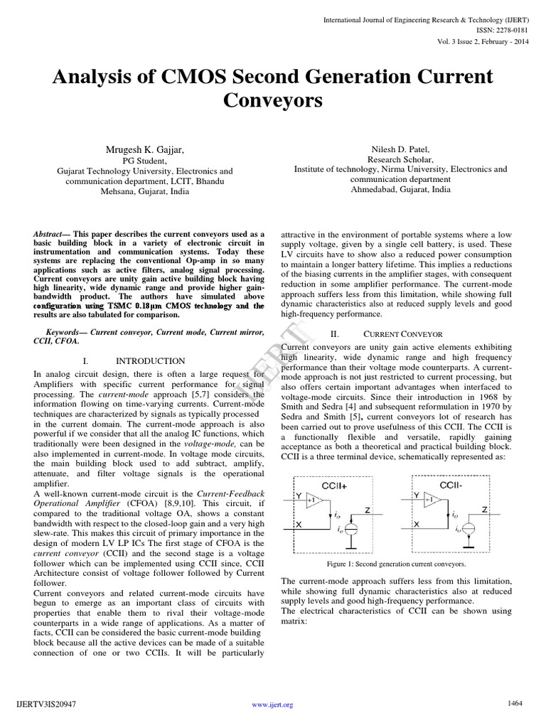 Second Generation Current Conveyor | PDF | Operational Amplifier ... Second Generation Current Conveyor | PDF | Operational Amplifier ...