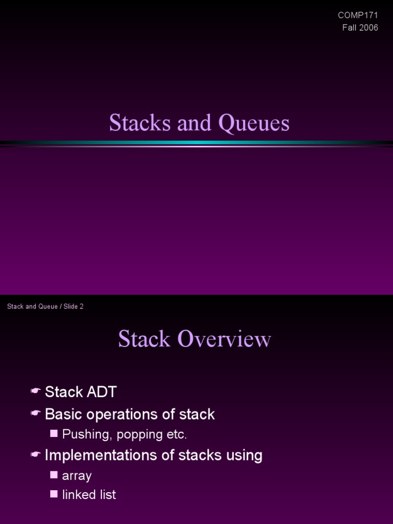 Stacks And Queues Comp171 Fall 2006 Pdf Queue Abstract Data Type Array Data Structure
