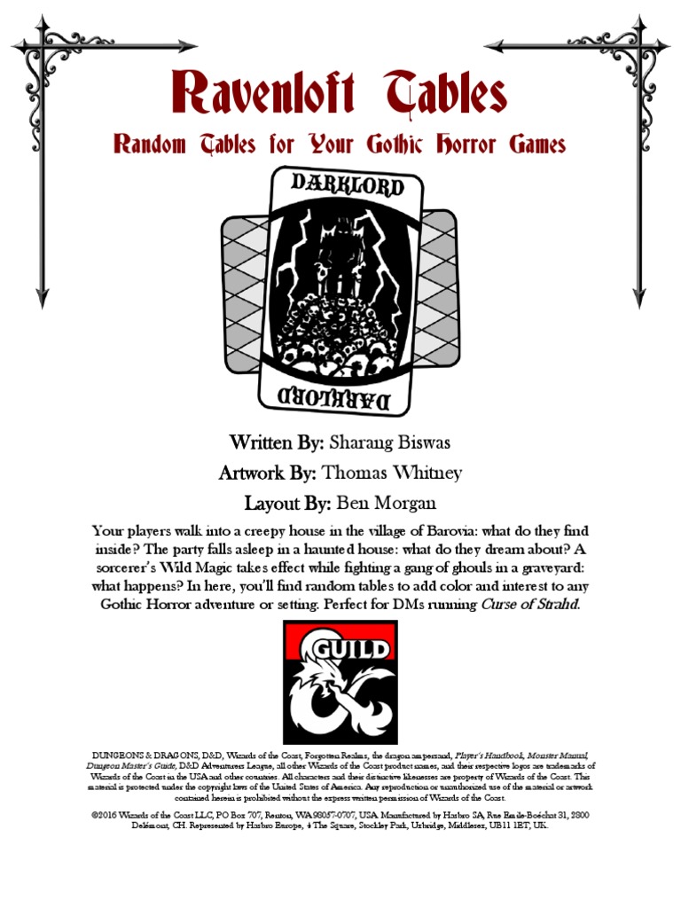Ravenloft Tables | PDF | Dungeons & Dragons | Wizards Of The Coast