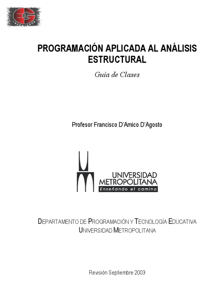 Analisis Estructural - Programaci PDF | PDF | Microsoft Excel | Integral