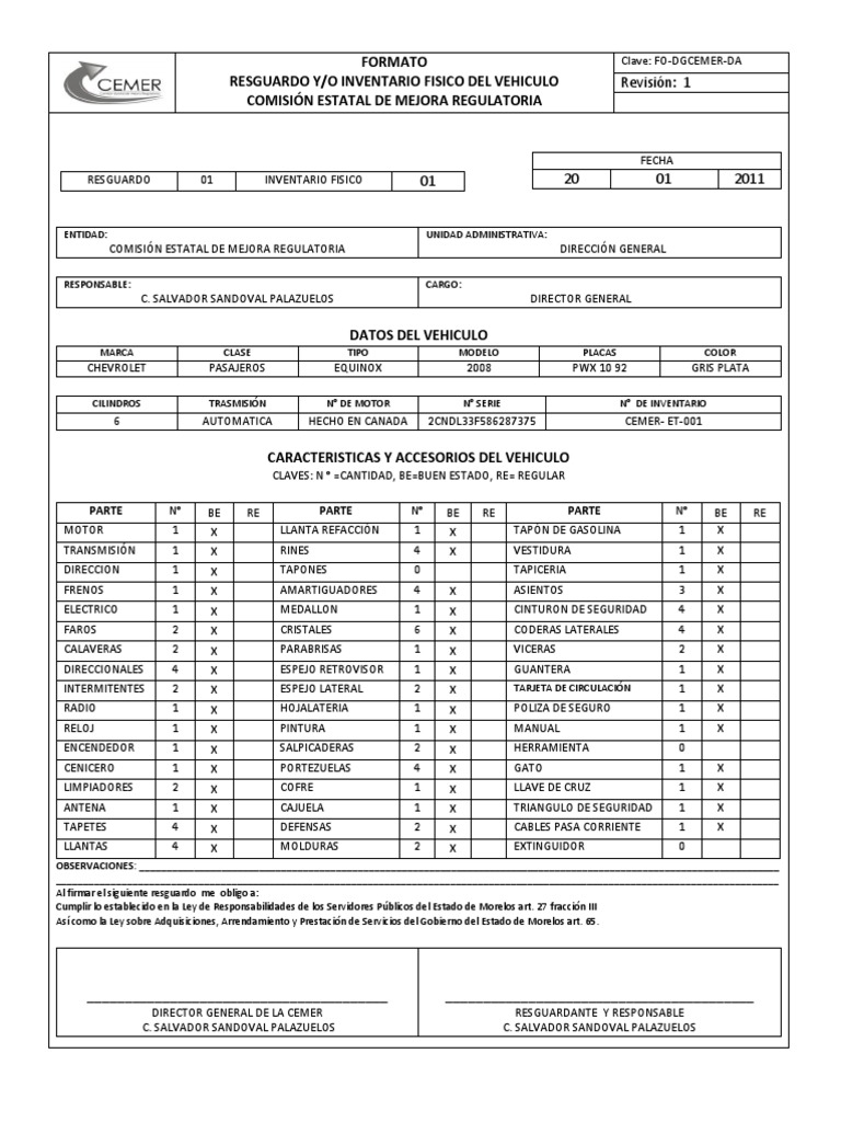 Formato de Resguardo Vehicular | PDF | Chevrolet | Industrias