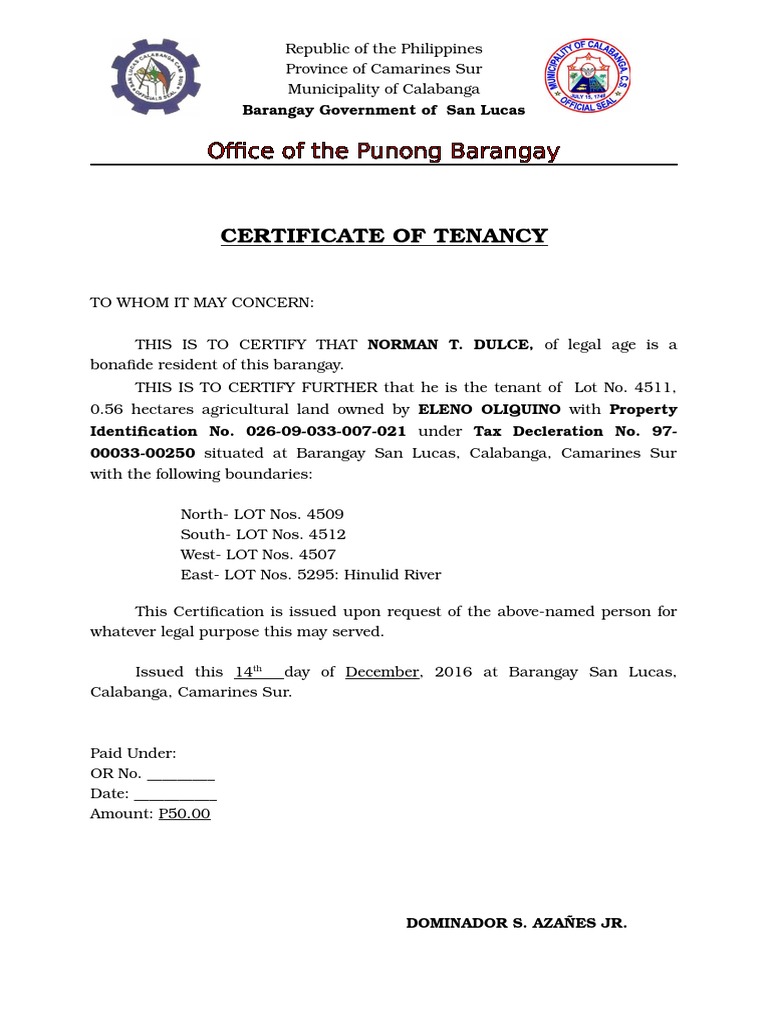 Certificate of Tenancy | PDF | Real Property Law | Law And Economics