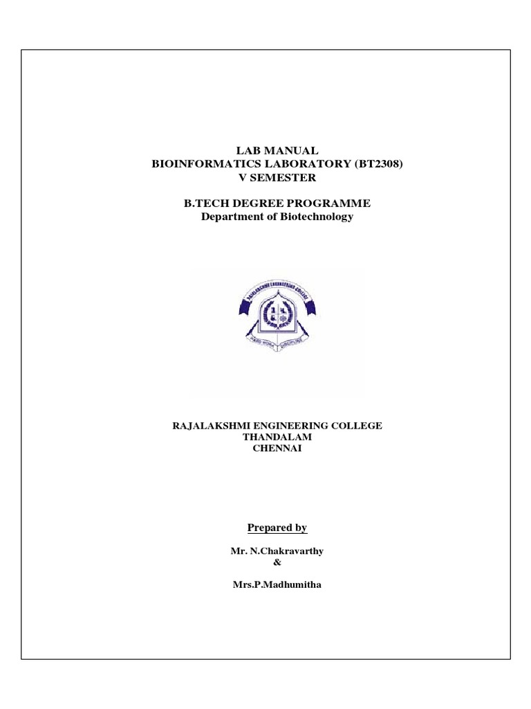 Lab Manual Bioinformatics Laboratory (Bt2308) V Semester B.Tech Degree ...