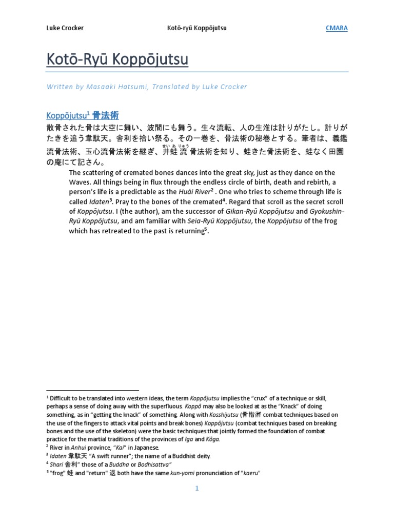 Kotō-Ryū Koppōjutsu: A Translation of a Secret Scroll on Bone-Breaking ...