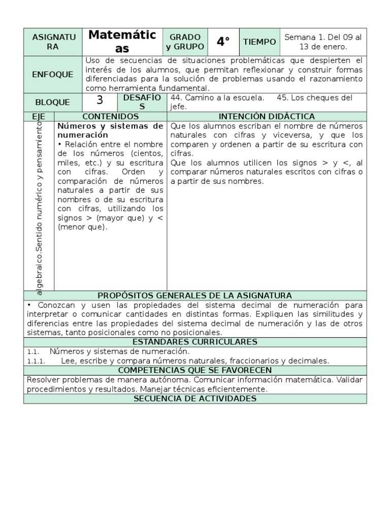 Plan 4to Grado - Bloque 3 Matemáticas (2016-2017) | PDF | Decimal ...