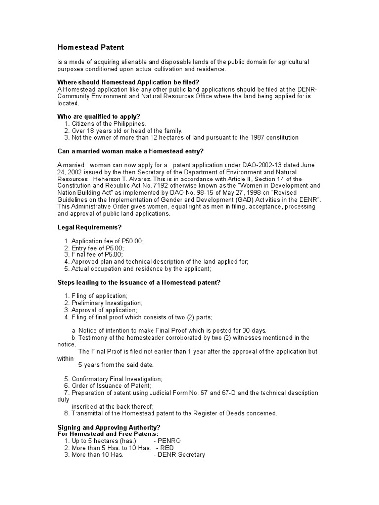 Homestead Patent | PDF