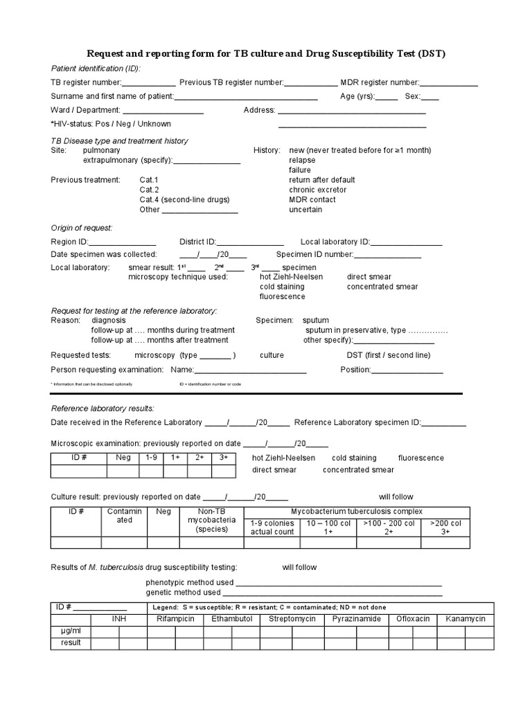 TB Culture and DST Request Form | PDF | Mycobacterium | Tuberculosis