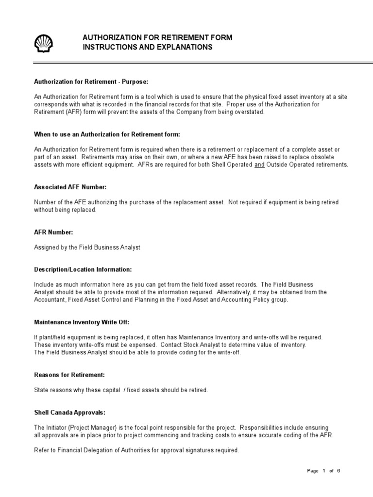 Authorization For Retirement Form Instructions and Explanations | PDF ...