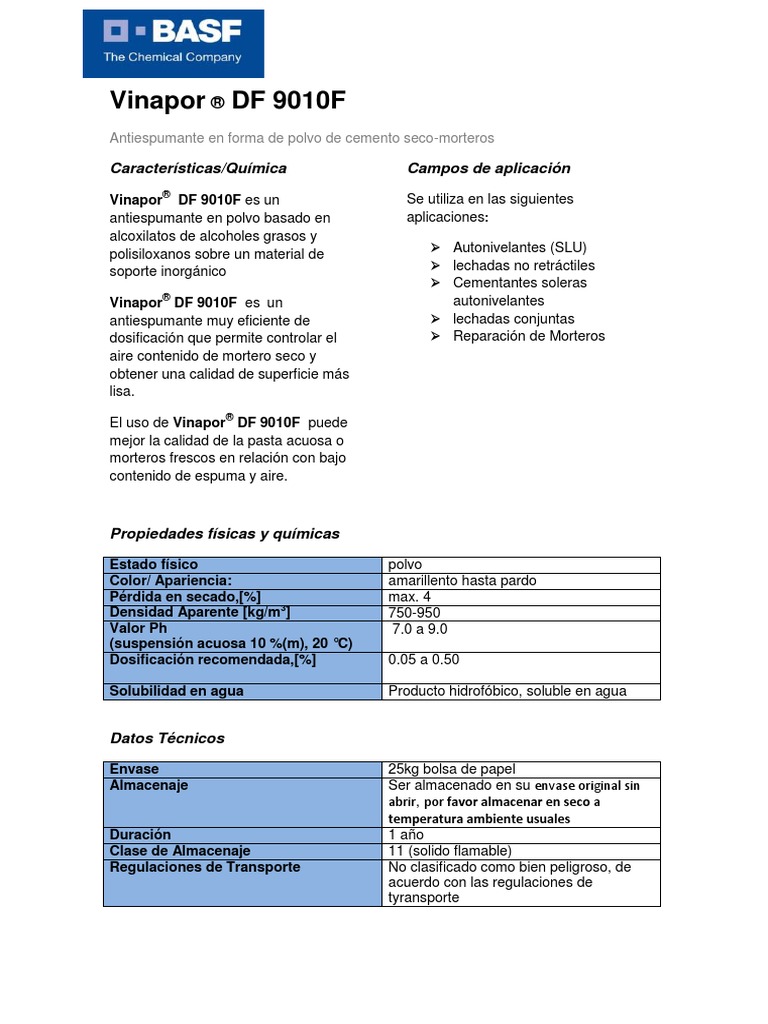 BASF Datos Tecnicos Vinapor® DF 9010 F | PDF