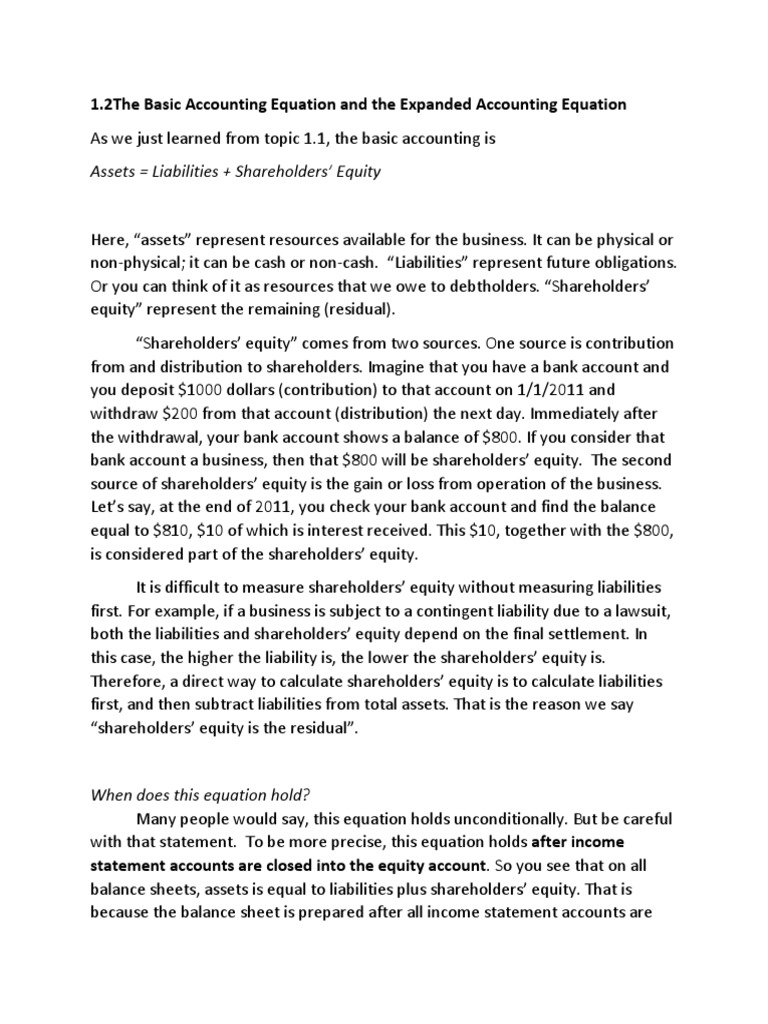 1.2 The Basic Accounting Equation and the Expanded Accounting Equation ...