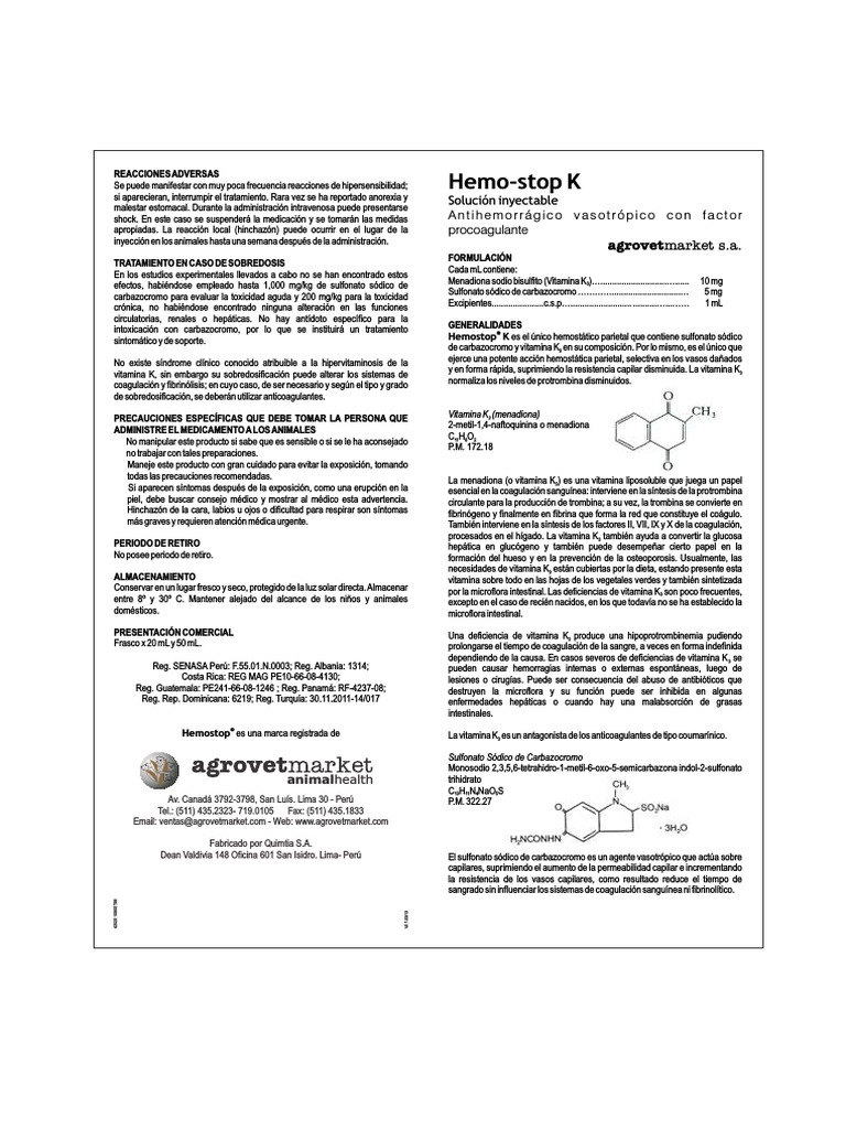 Hemostop K 82 | PDF | Coagulación | Medicamentos con receta
