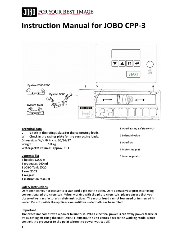 JOBO CPP-3 Instruction Manual | PDF | Fuse (Electrical) | Hvac