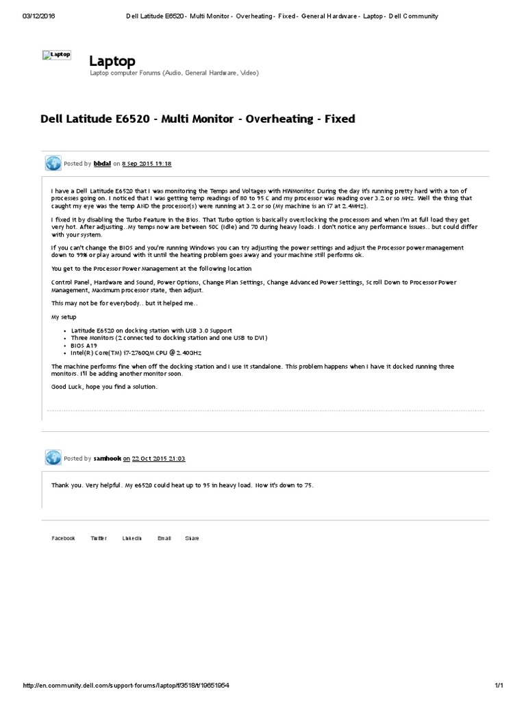 Dell Latitude E6520 - Multi Monitor - Overheating - Fixed - General ...