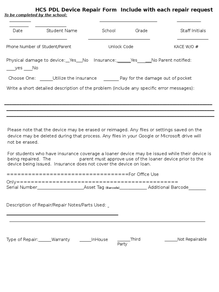 Hcs Device Repair Form | PDF | Computing | Software