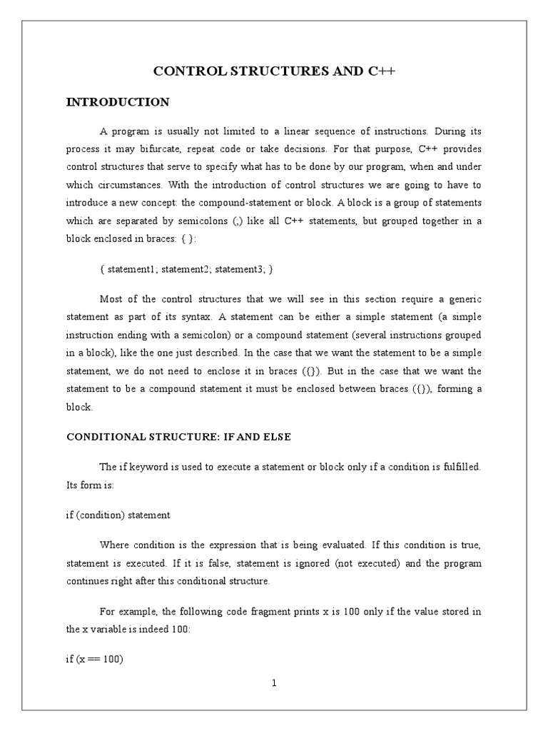 Control Structures And C++: Conditional Structure: If And Else ...