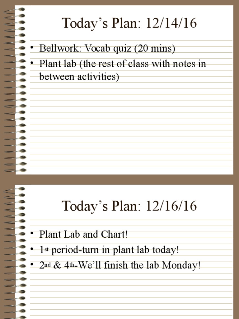 Today's Plan: 12/14/16: - Bellwork: Vocab Quiz (20 Mins) - Plant Lab ...