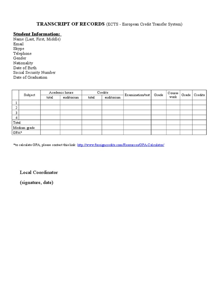 Transcript of Records Student Information:: (ECTS - European Credit ...