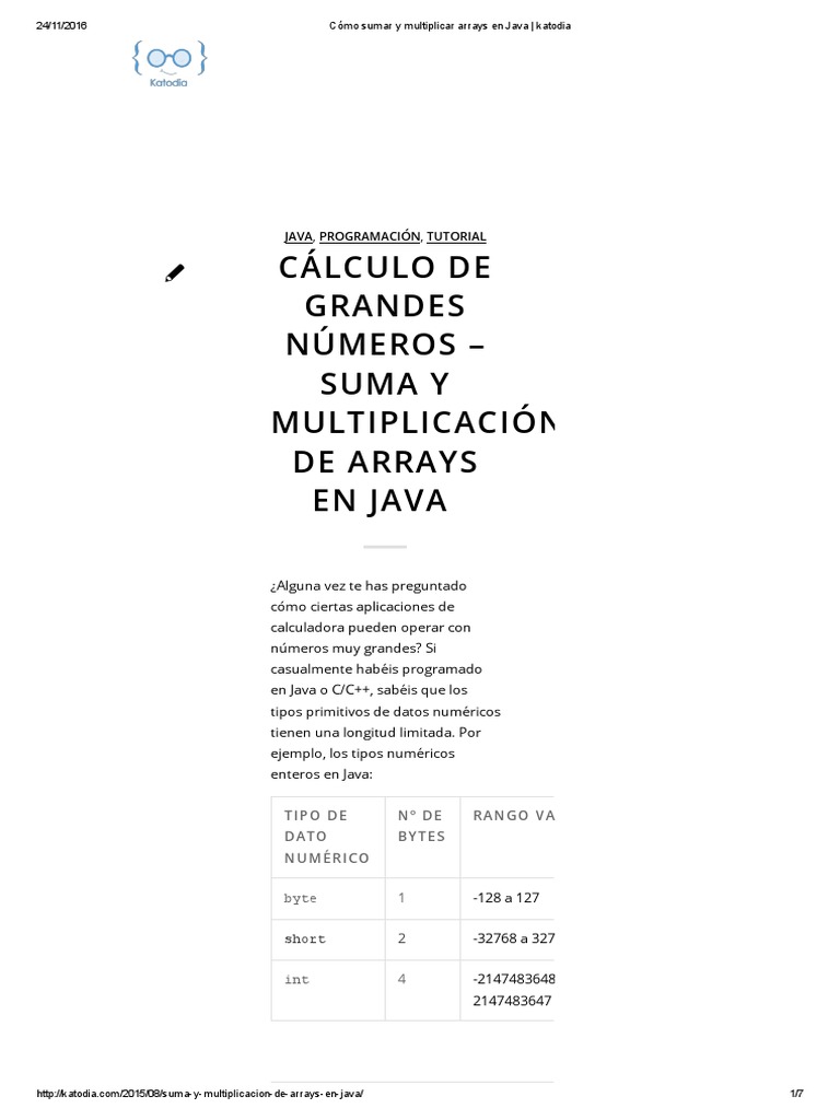 Sumar y Multiplicar Arrays en Java | PDF | Estructura de datos de ...