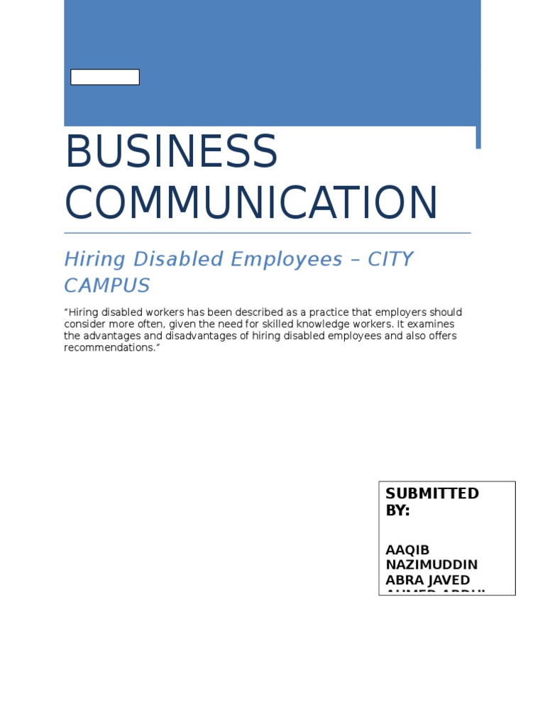 Business Communication Report | PDF | Diversity (Business) | Disability