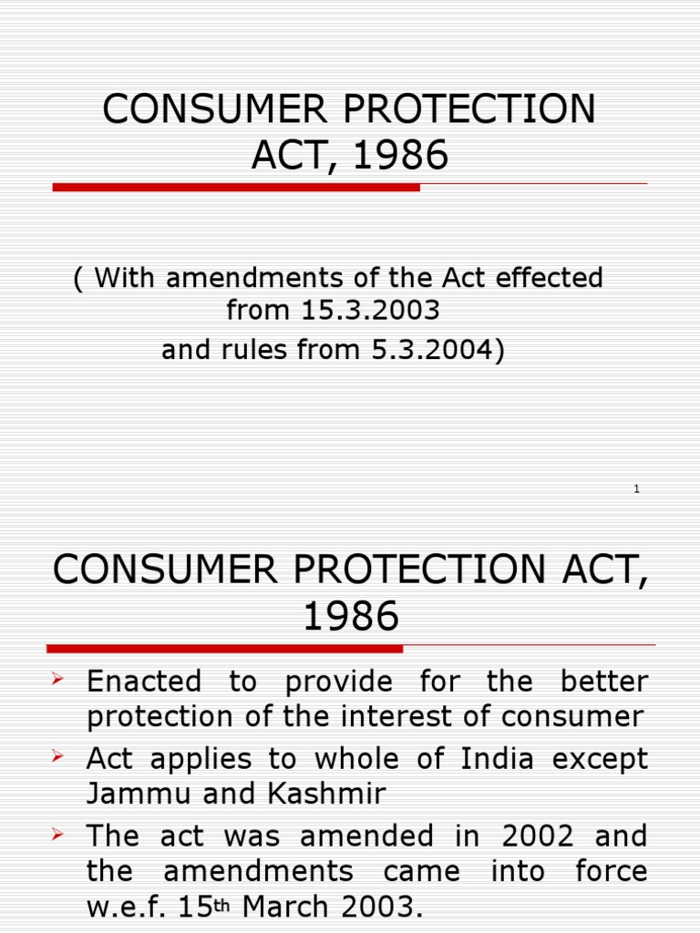Consumer Protection Act Overview 1986 | PDF