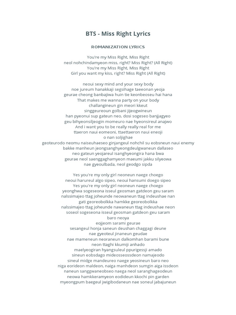 BTS - Miss Right Lyrics | PDF