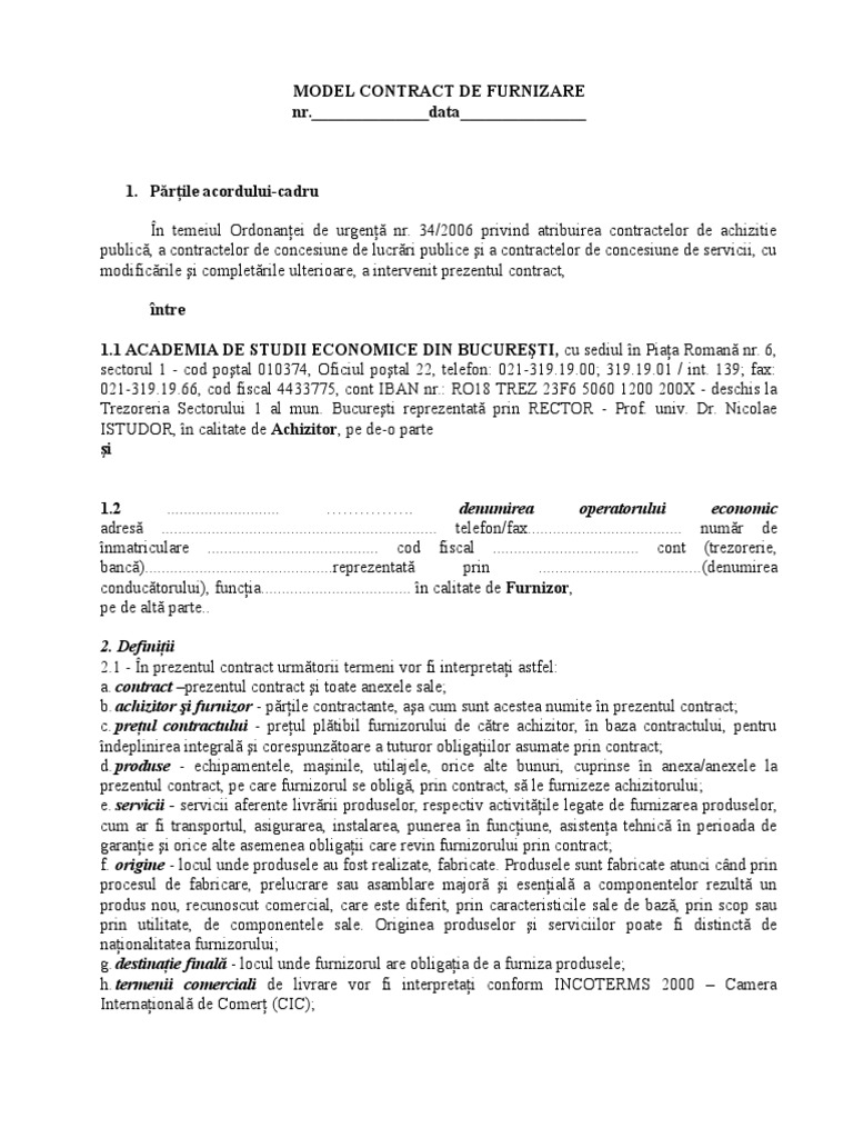 Model Contract Furnizare Materiale de Constructii