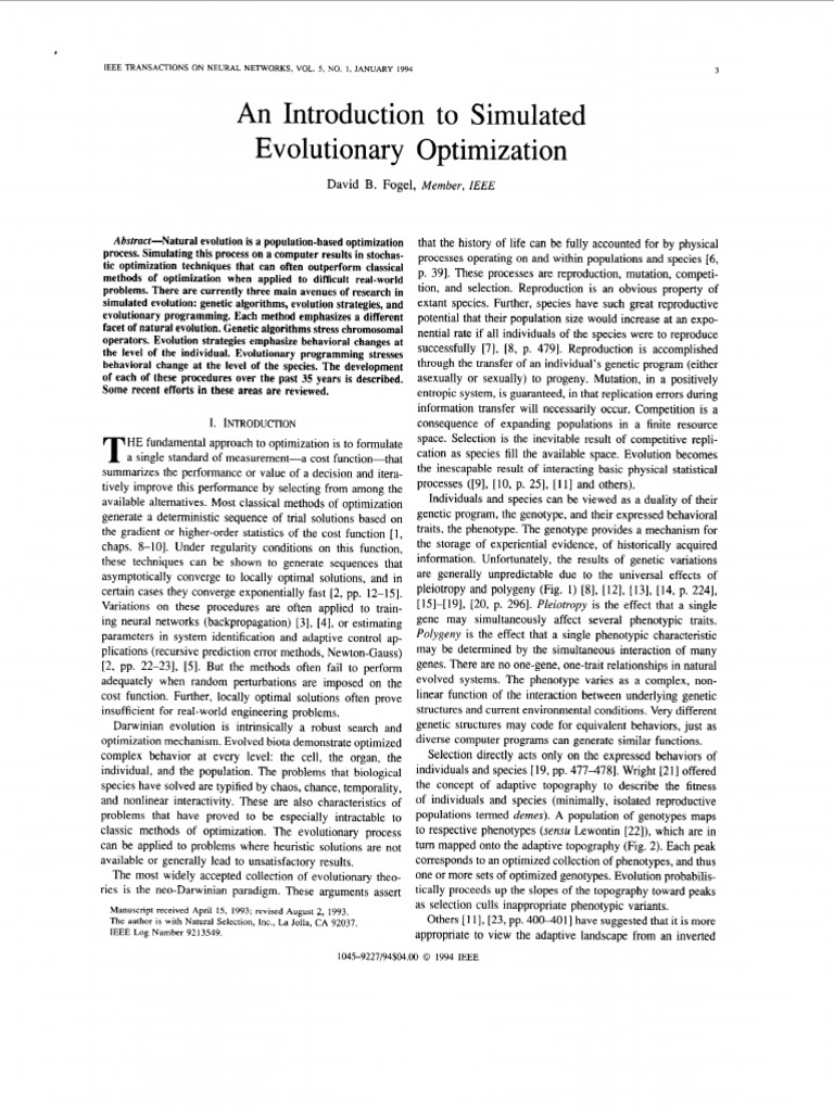 Introduction To Simulated Evolutionary Optimization: Individual | PDF | Genetic Algorithm ...