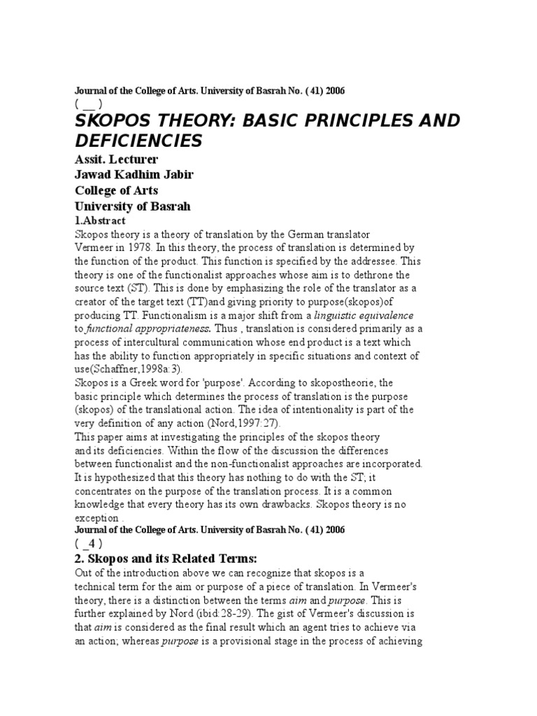 Principles and Deficiencies of Skopos Theory | PDF | Intertextuality ...