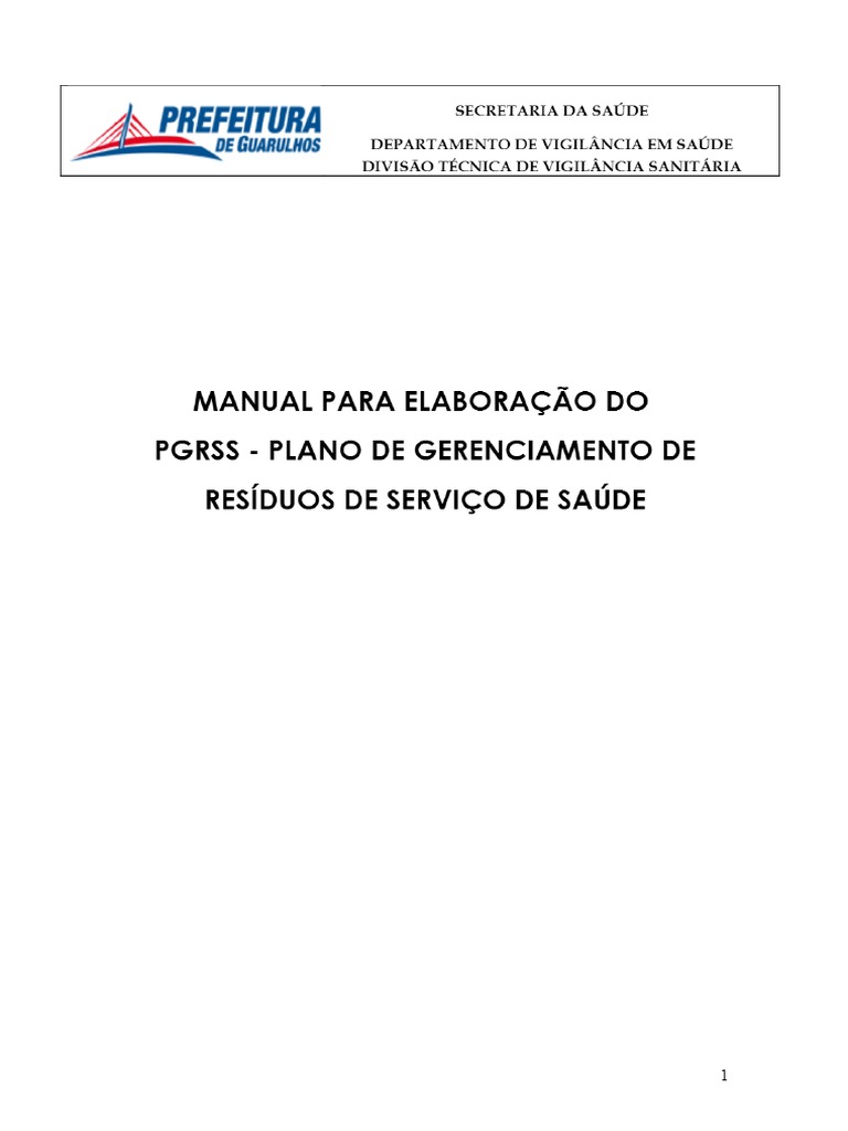 Manual para Elaboração Do PGRSS - Plano de Gerenciamento de Resíduos de ...