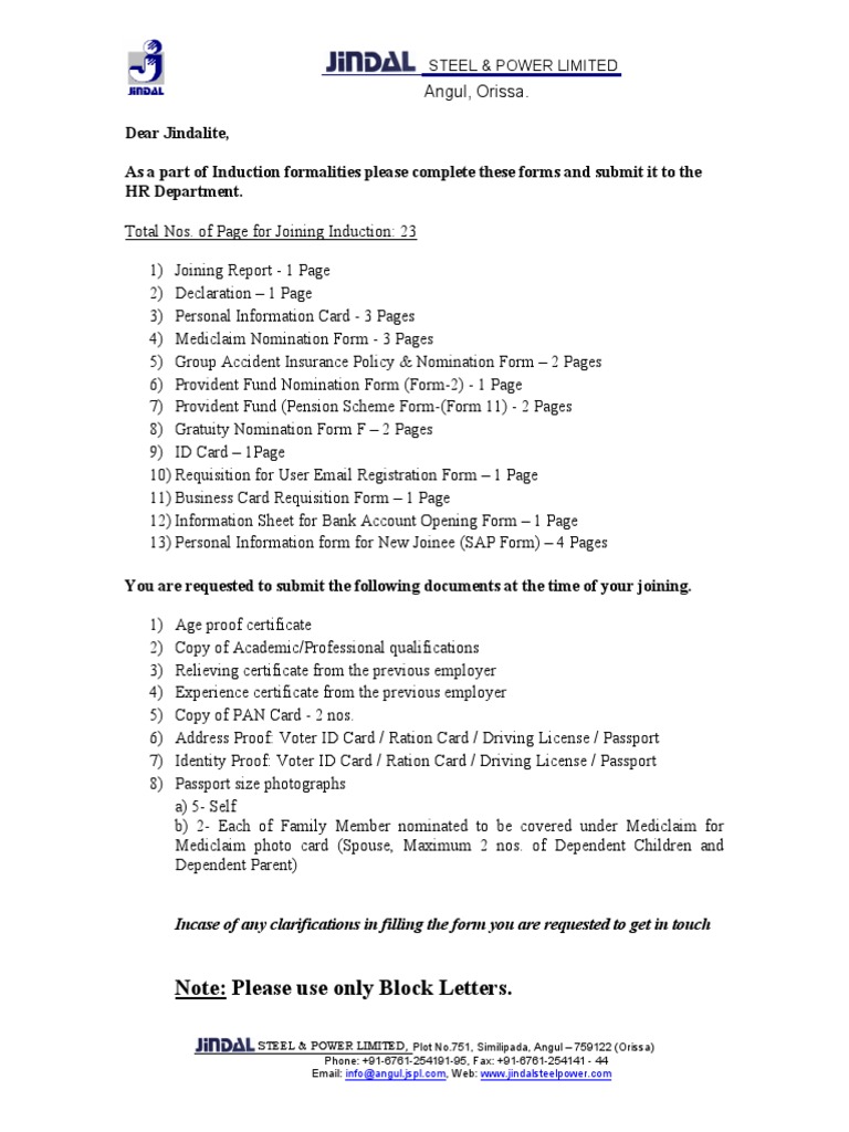 Joining Induction Form | PDF | Identity Document | Government