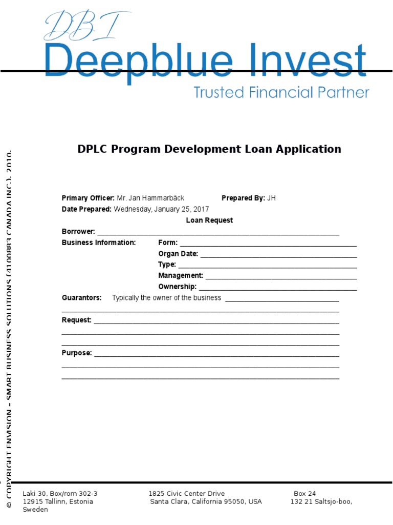 DPLC Program Development Loan Application | PDF | Collateral (Finance ...