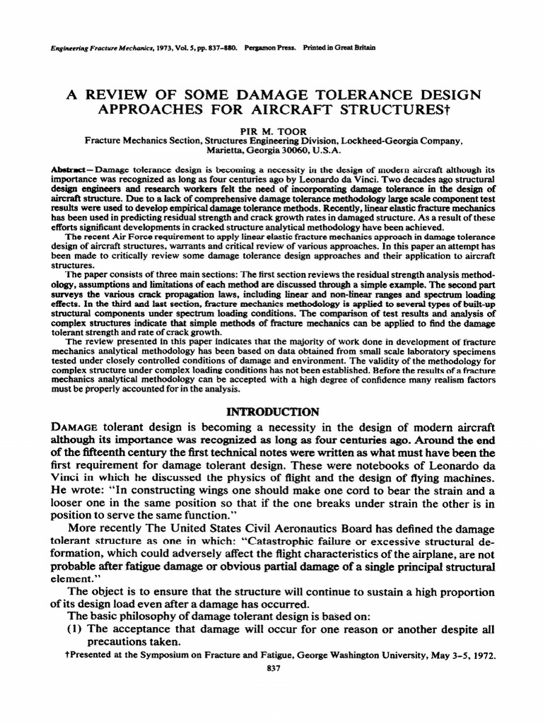 Damage Tolerance Design in Aircraft Structures | PDF | Fracture ...