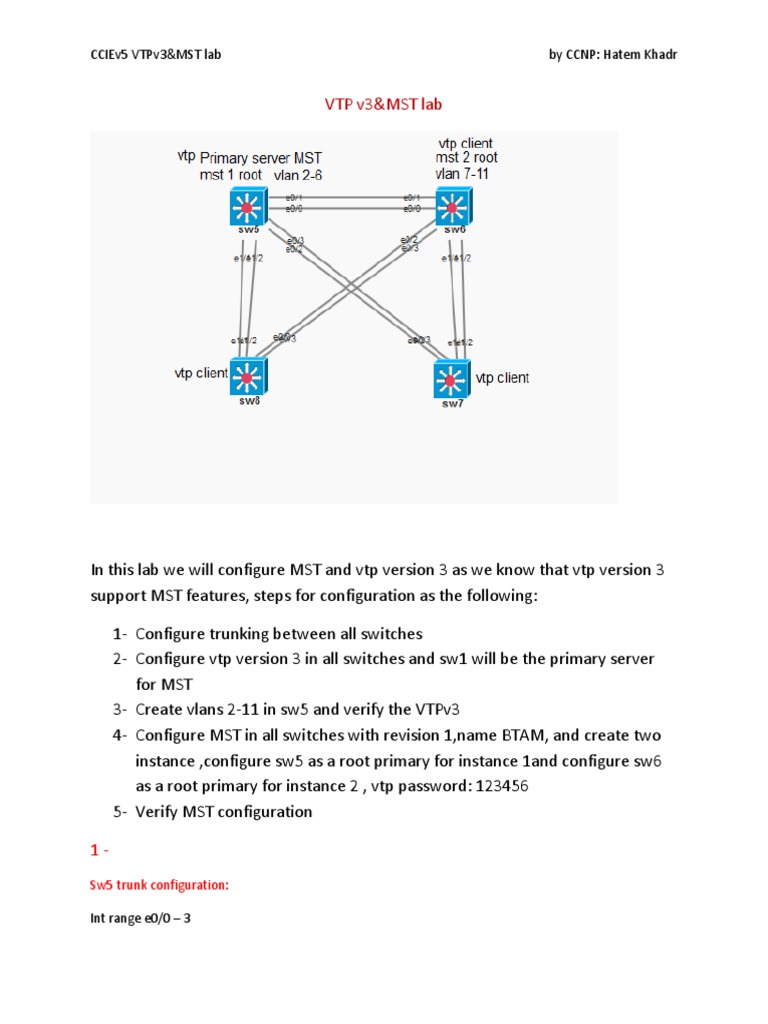 VTP3+MST Lab PDF | PDF | Network Architecture | Cisco Systems