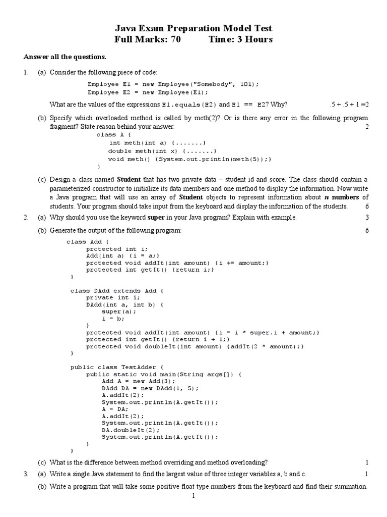 Java Exam Preparation Model Testn Java Programming Language C 1524