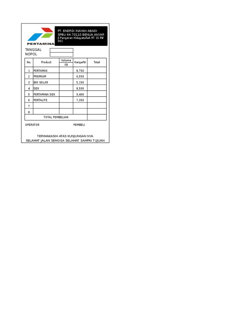 Nota Bensin Banua Anyar | PDF