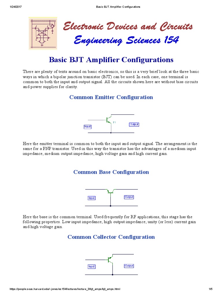 Basic BJT Amplifier Configurations | PDF | Bipolar Junction Transistor ...