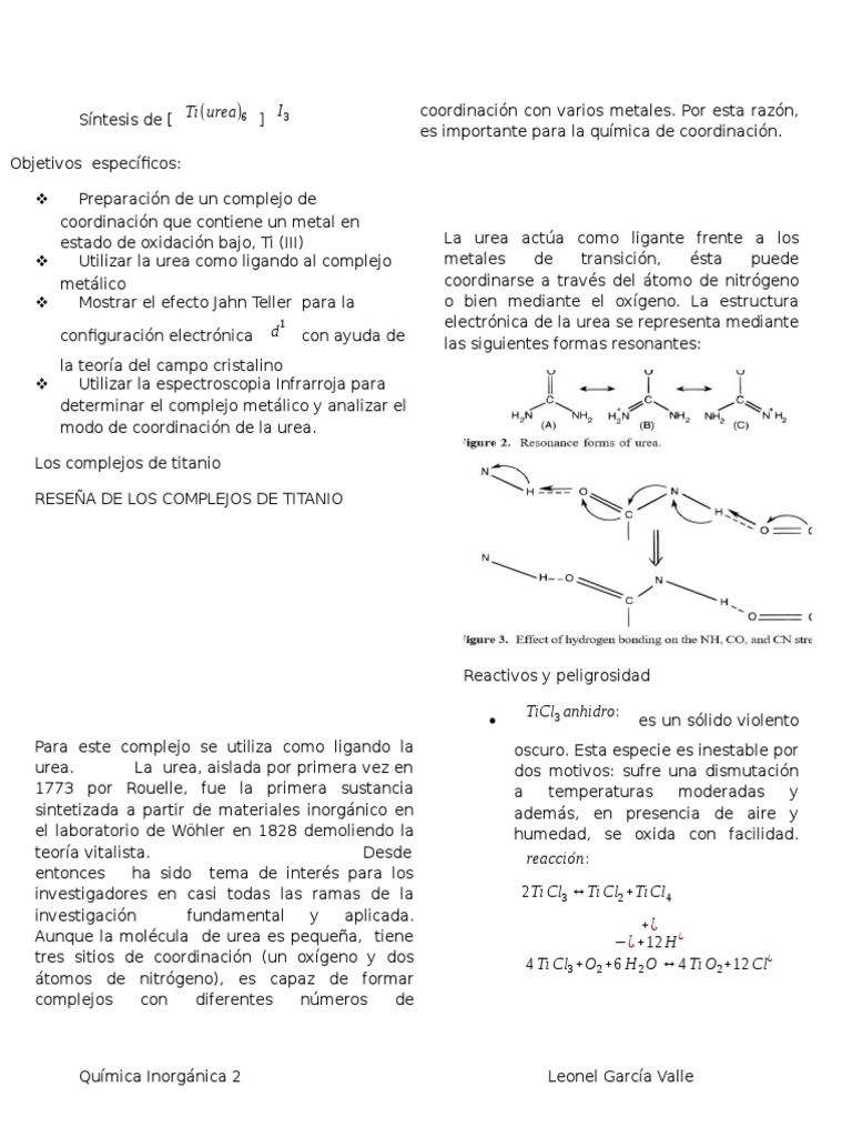 Síntesis de (Ti〖 (Urea) 〗 - 6) I - 3 Precasi | PDF | Complejo de ...
